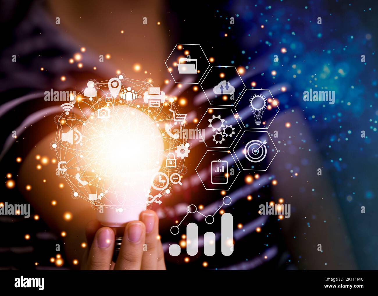 hand holding a light bulb icon Creativity and innovation are the keys ...