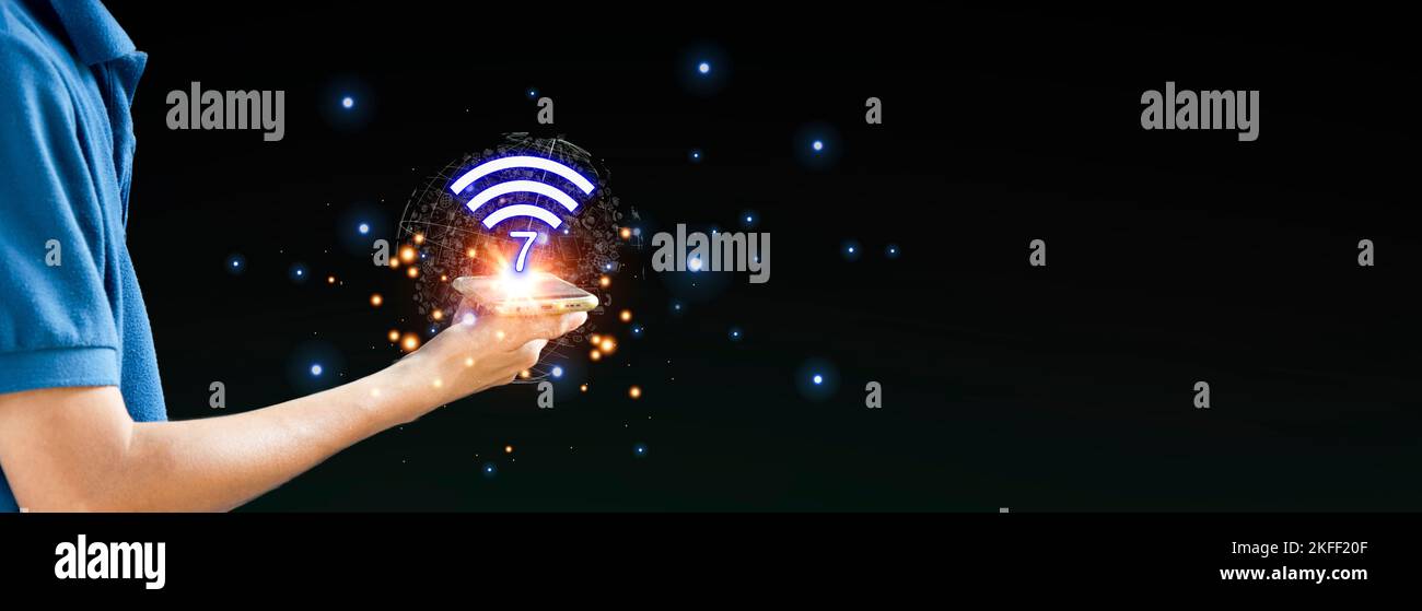 Concept of Wi-Fi 7 or Wi-Fi 7 development, high-speed connection Stock ...