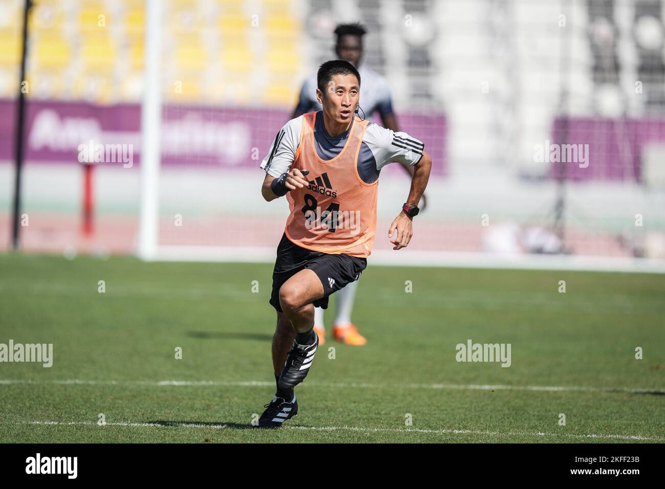 Doha, Qatar. 18th Nov, 2022. Chinese referee Ma Ning attends a practice ...