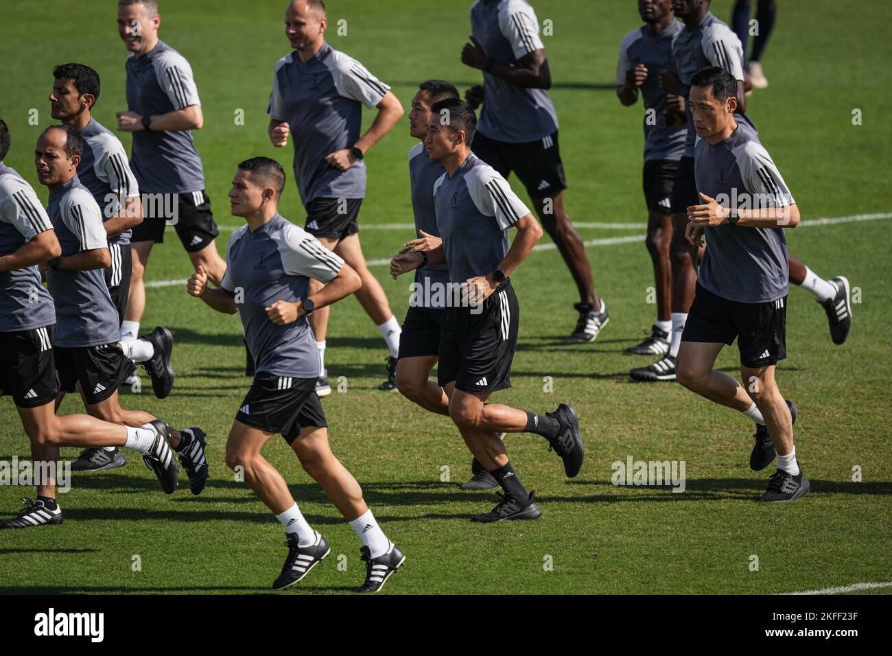 Doha, Qatar. 18th Nov, 2022. Referees attend a practice session at ...