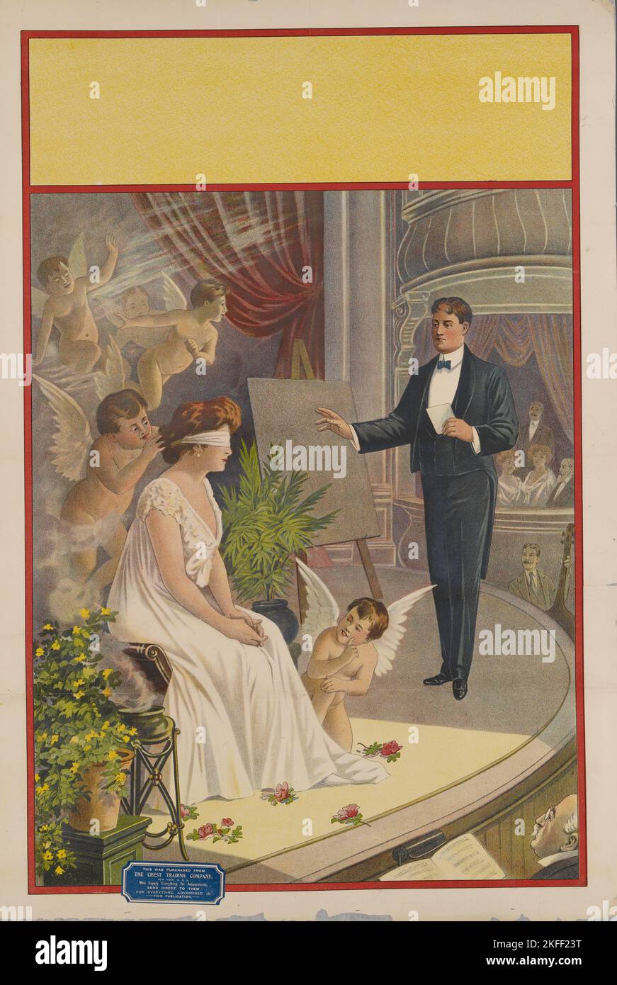 Magician with blindfolded woman and putti, c1900. [Publisher: Crest ...
