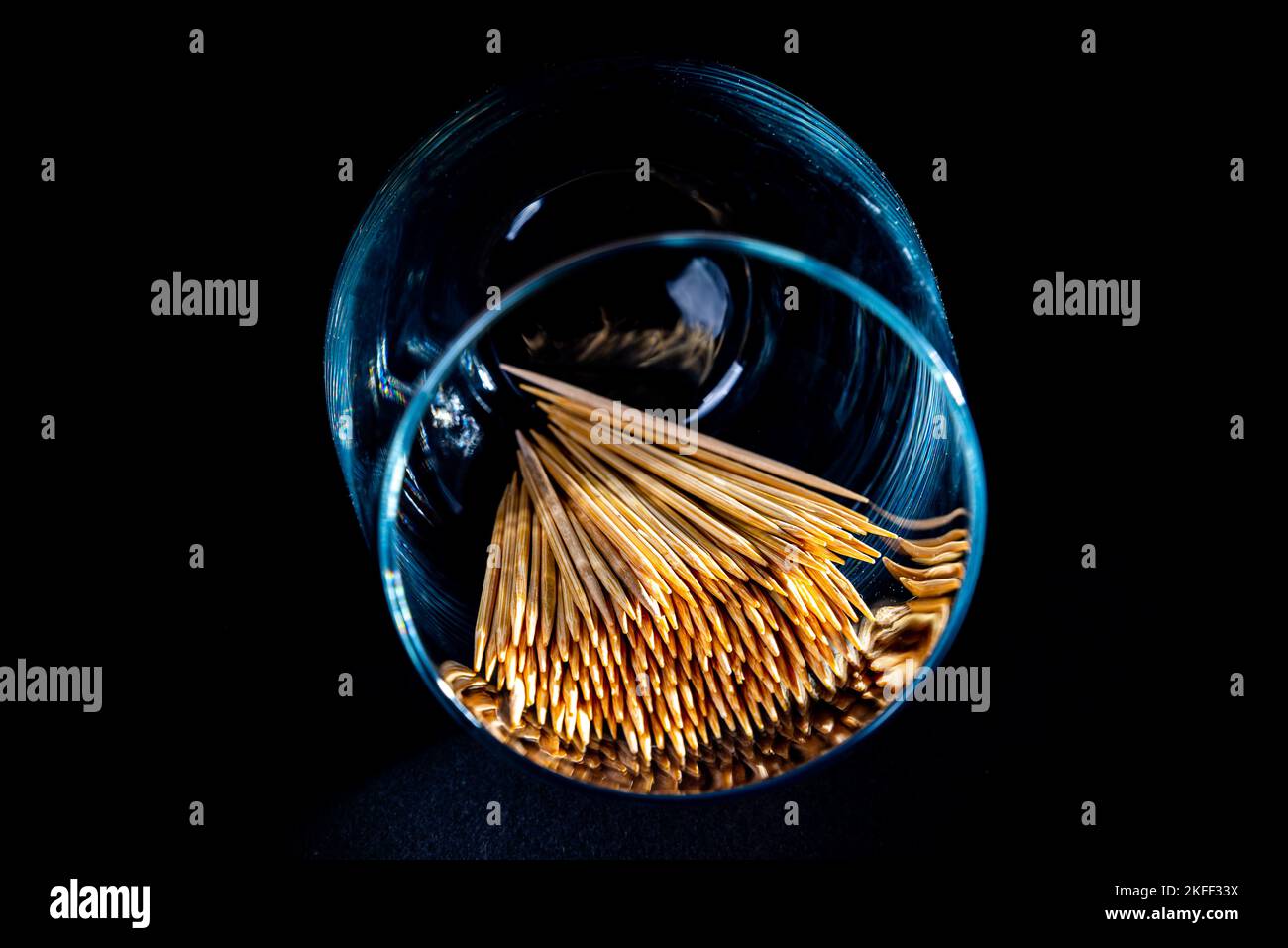 bamboo wooden toothpicks in glass jar, wine glass. in bucket ...