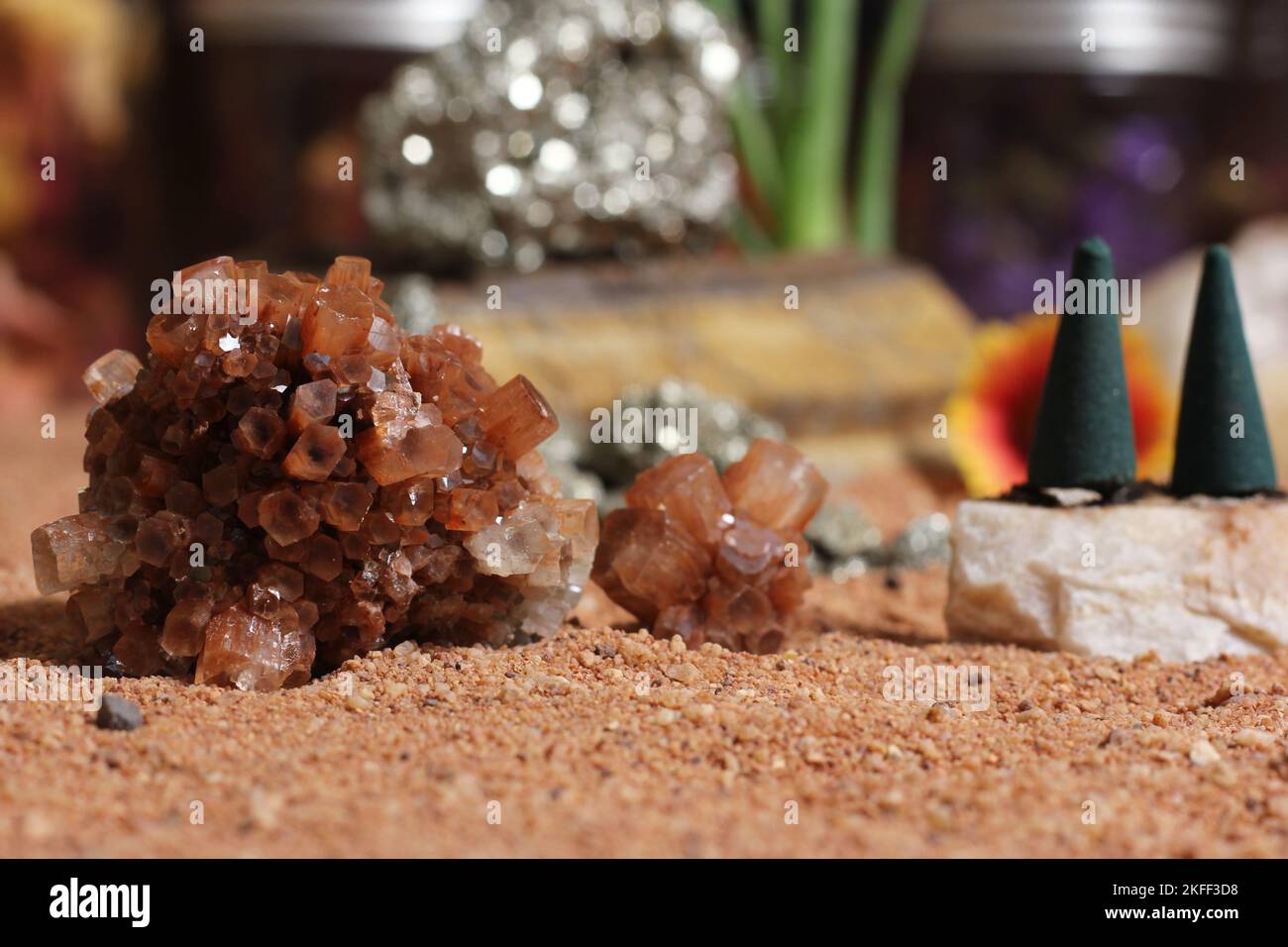 Chakra Stones With Aloe Vera Plants and Incense Cones on Australian Red ...
