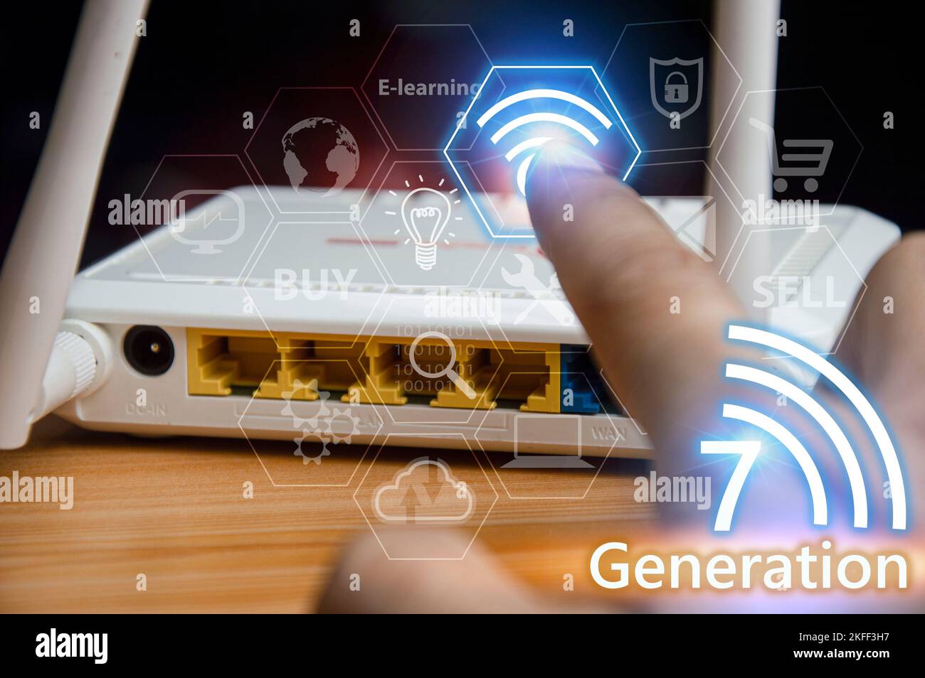 concept man using wifi technology 7 connected to the internet world ...