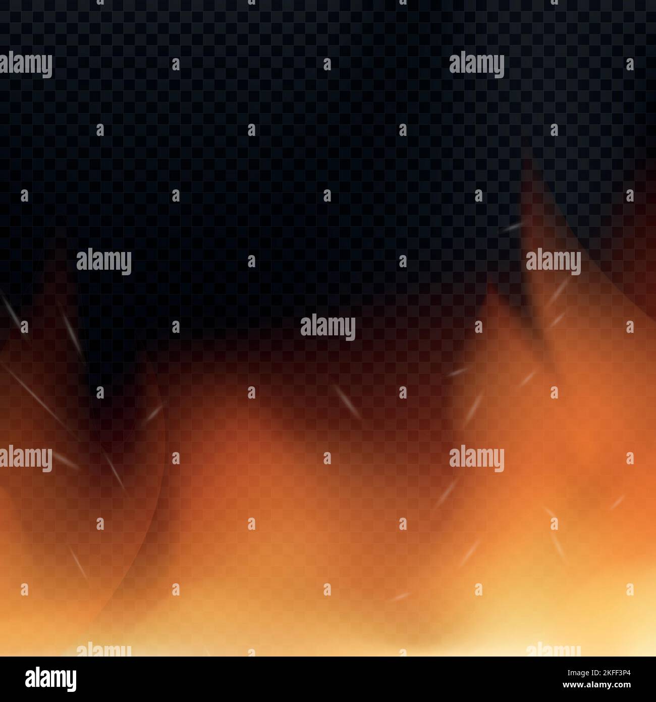 Realistic red-yellow fire on a dark background - Vector illustration ...