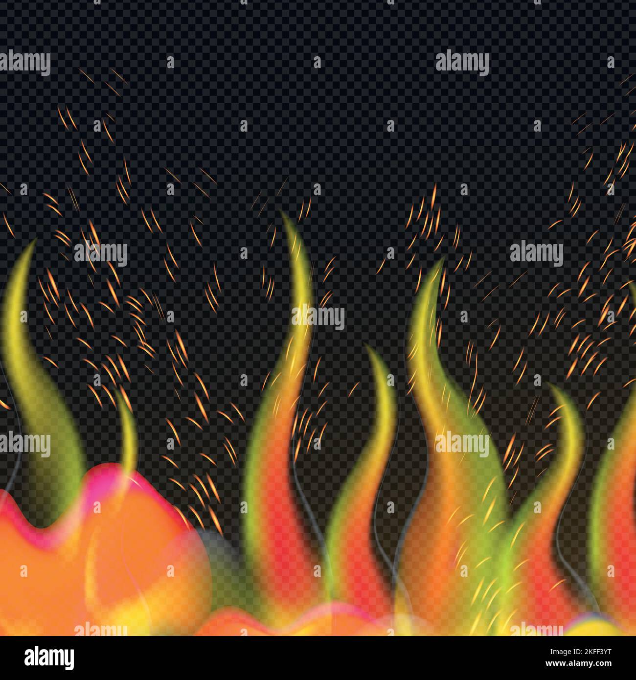Realistic red-yellow fire on a dark background - Vector illustration ...