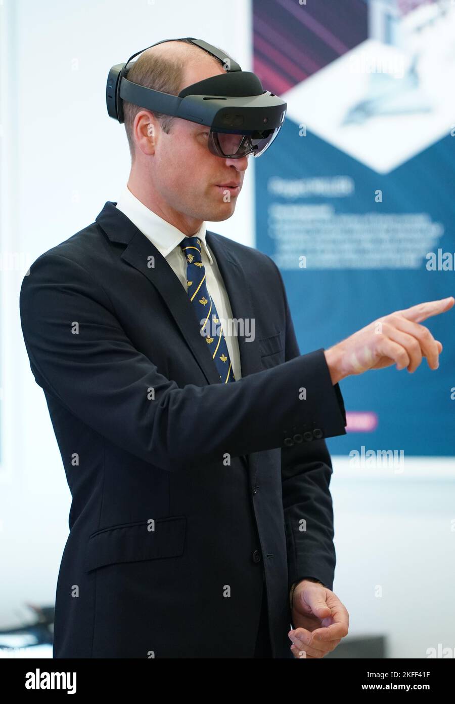 The Prince of Wales wearing a Virtual Reality headset during a visit to ...
