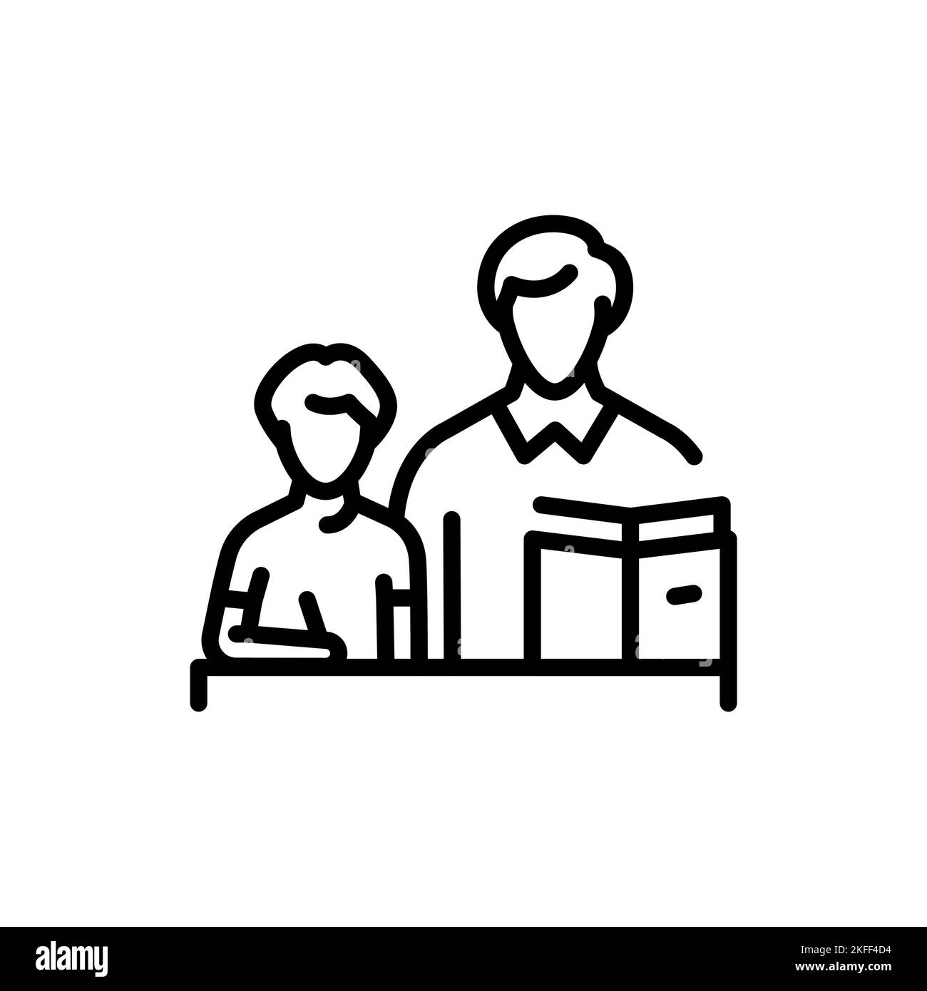 Individual training with tutor olor line icon. Children learning ...