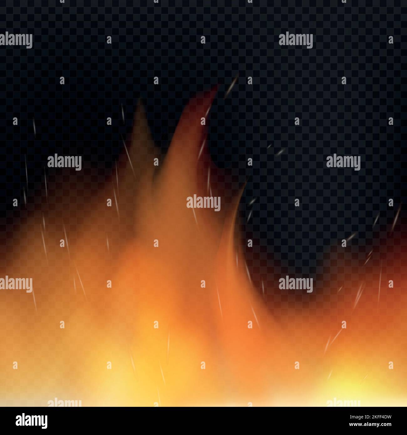 Realistic red-yellow fire on a dark background - Vector illustration ...
