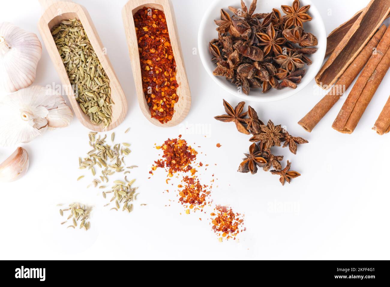 A top view of the major top five spices with Sichuan peppercorns ...
