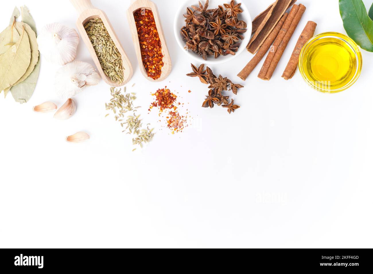 A top view of the major top five spices with Sichuan peppercorns ...