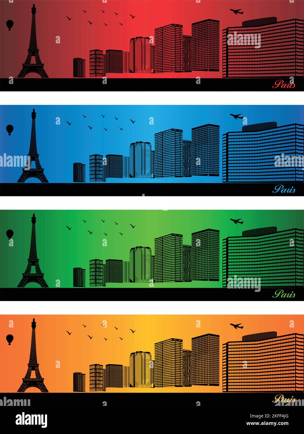 Paris city in a four different colors - illustration, Town in colors ...