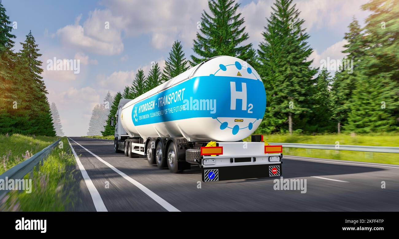 Hydrogen gas tank trailer truck on the road. New Energy Hydrogen gas ...