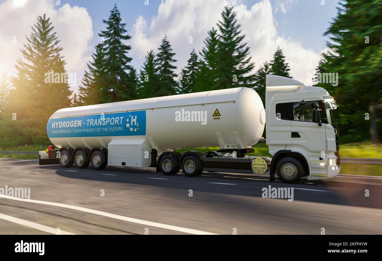 hydrogen truck on the road driving. h2 combustion Truck engine for ...