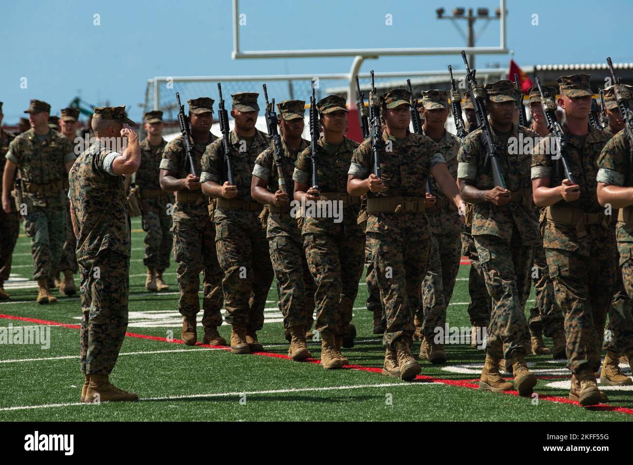U.S. Marines with 3d Marine Division pass in review during a battle ...