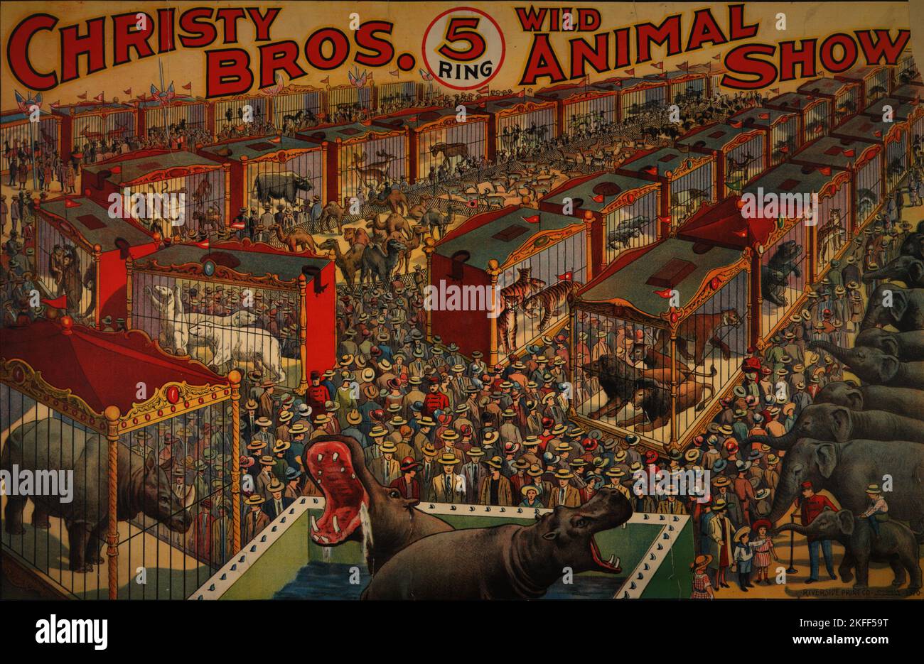 Christy Bros. 5 ring wild animal show circus poster, c1919 - 1930 ...