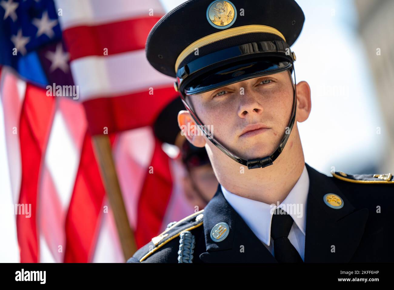 A soldier in the Joint Honor Guard takes part in honor cordon ceremony ...