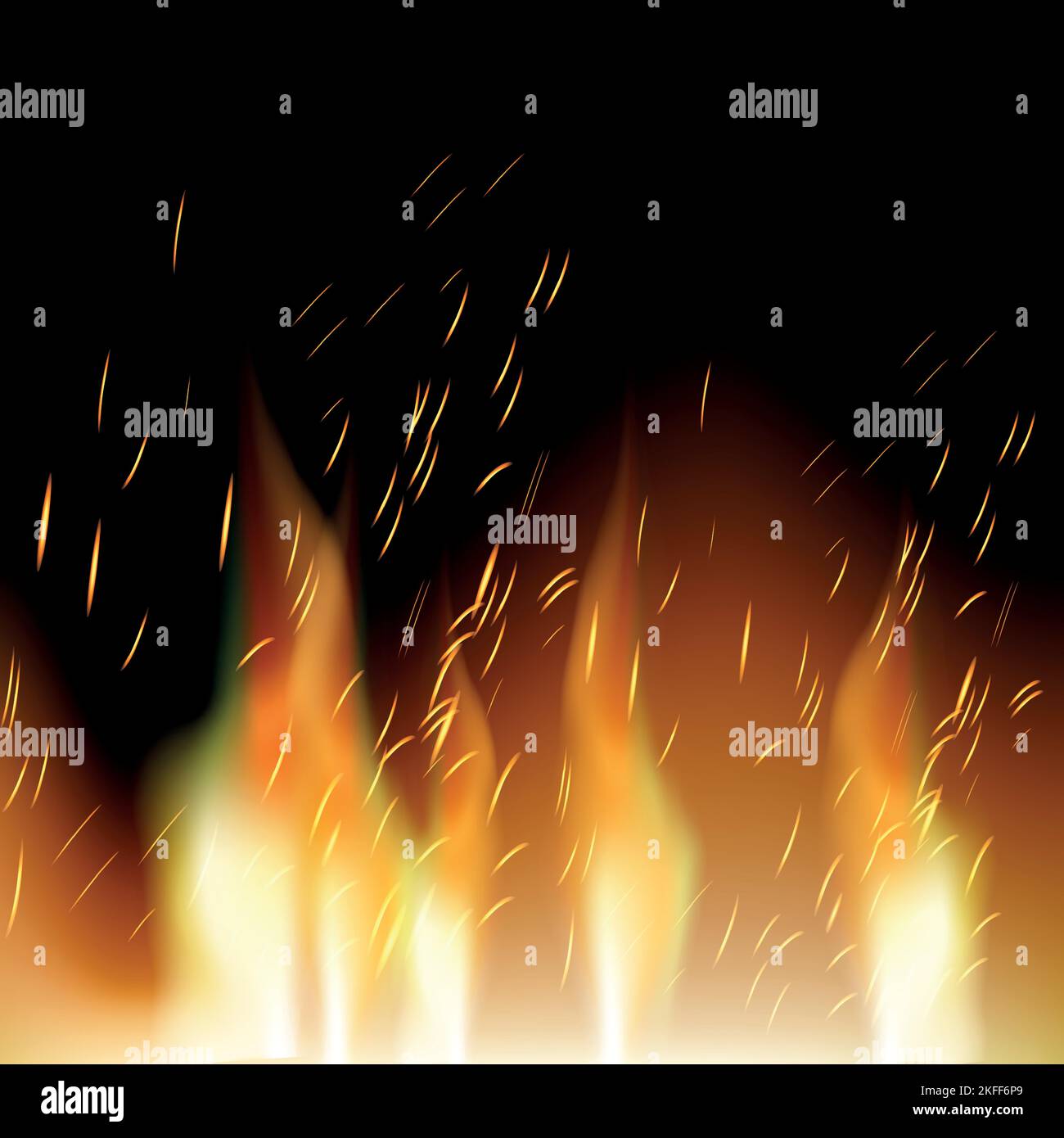 Realistic red-yellow fire on a dark background - Vector illustration ...