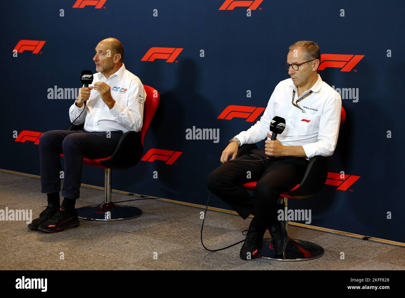 (L to R): Bruno Michel (FRA) F2 CEO with Stefano Domenicali (ITA ...
