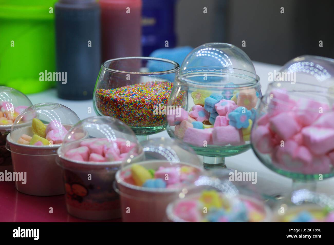 five-color cotton candy, multi-colored nuggets in ho thi ky street food ...