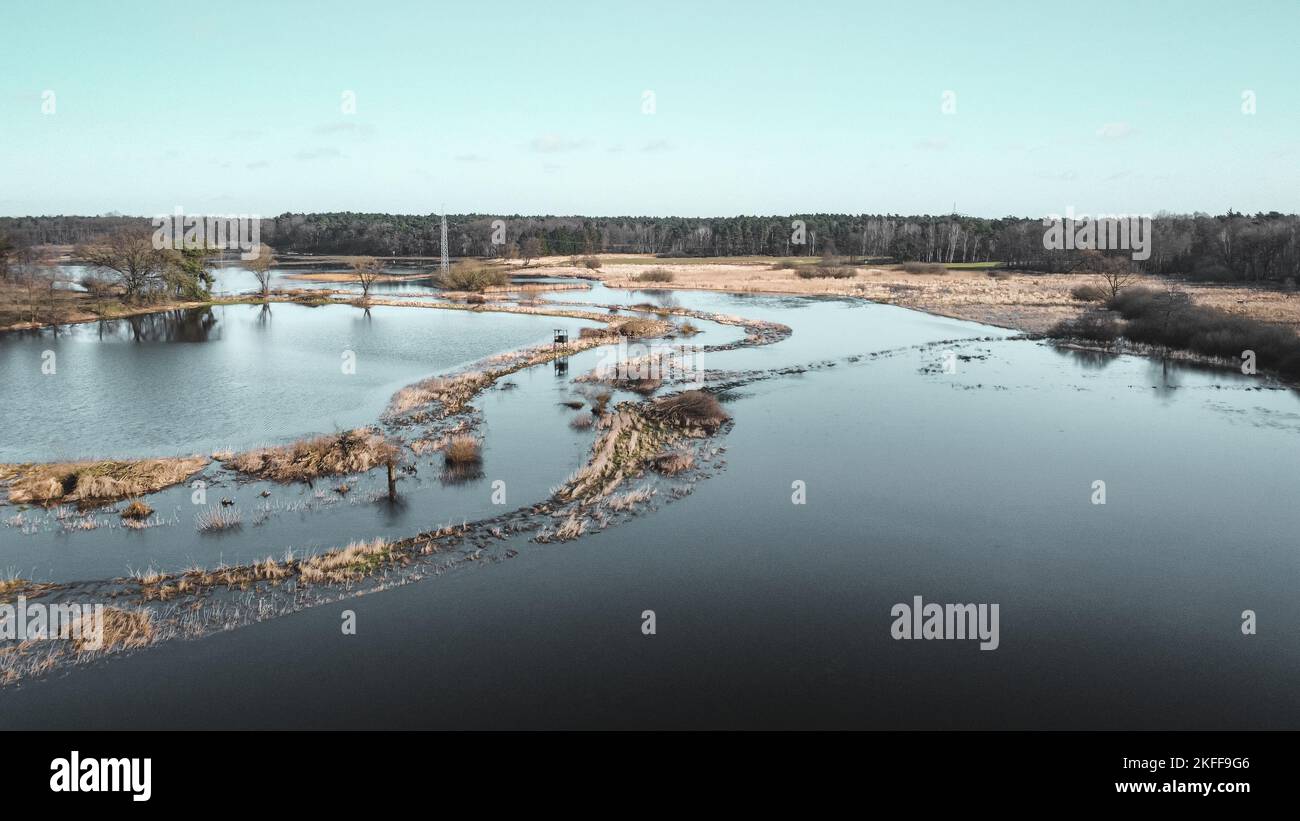 Flood in Germany, river, flood, landscape, flooding of the meadows ...