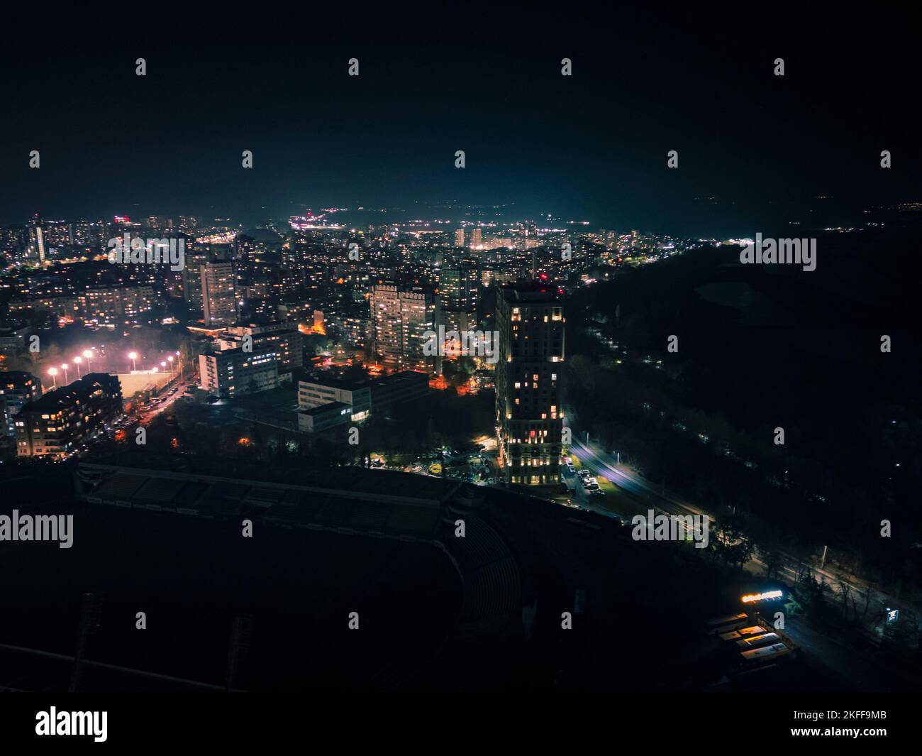 An aerial night view of Burgas city in Bulgaria Stock Photo - Alamy