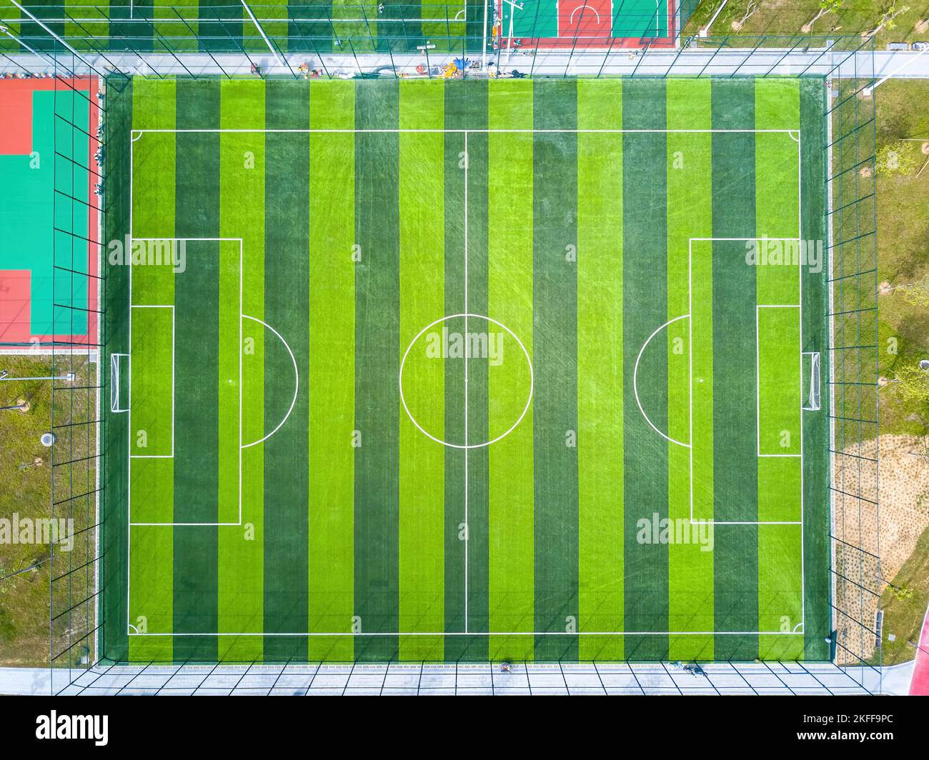Aerial photography of a brand new artificial turf football field Stock ...