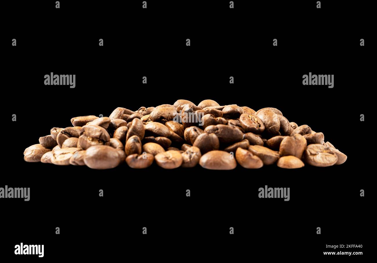 Coffee beans isolated on black background. Close up coffee beans ...