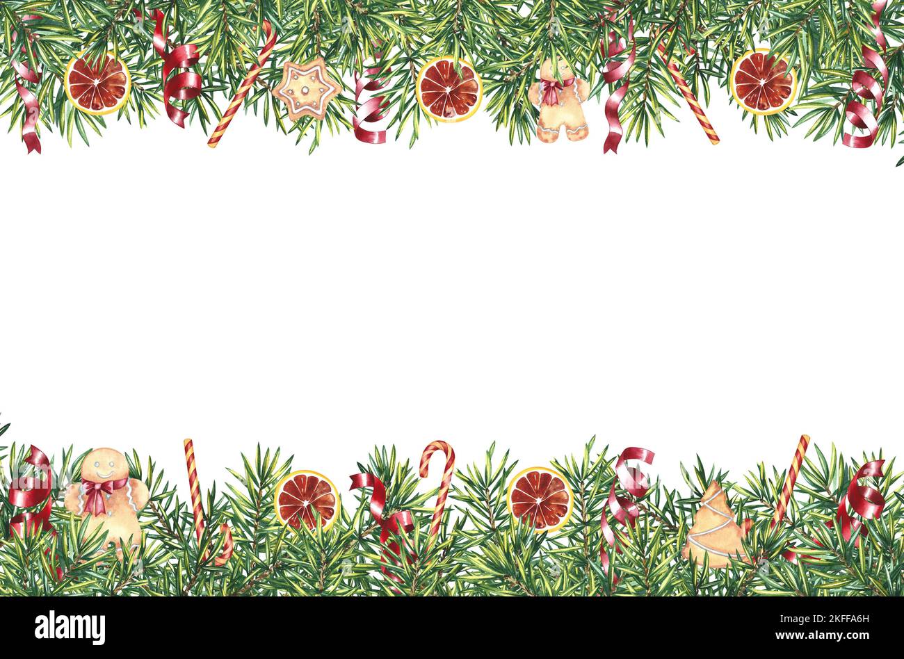 Festive Christmas card frame. Watercolor illustration. With Christmas ...