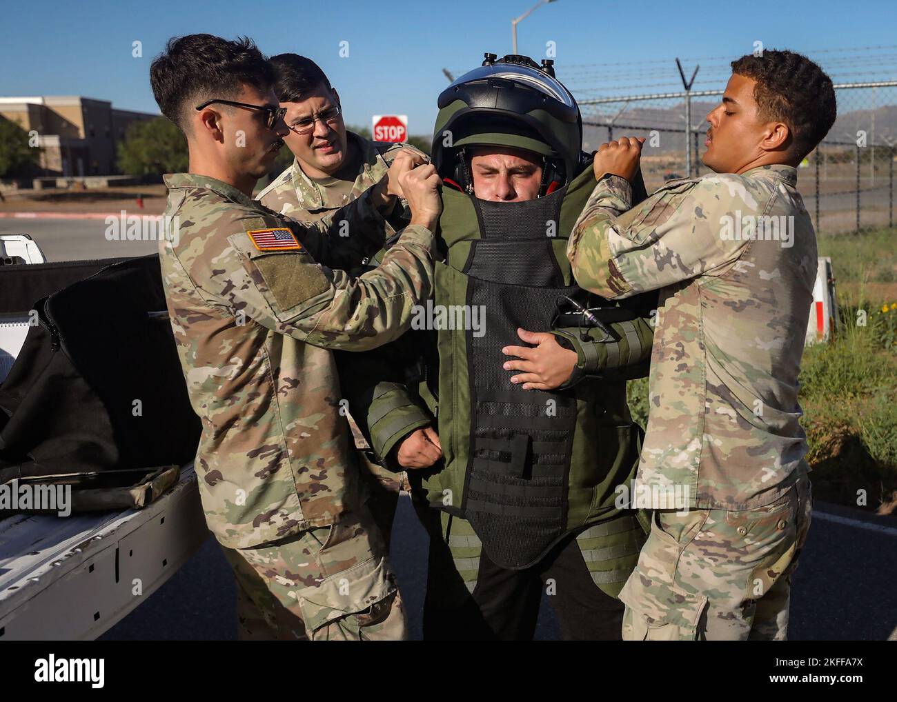 “Matador” Soldiers from the 741st Ordnance Company (EOD) prepare a teammate during a training ...