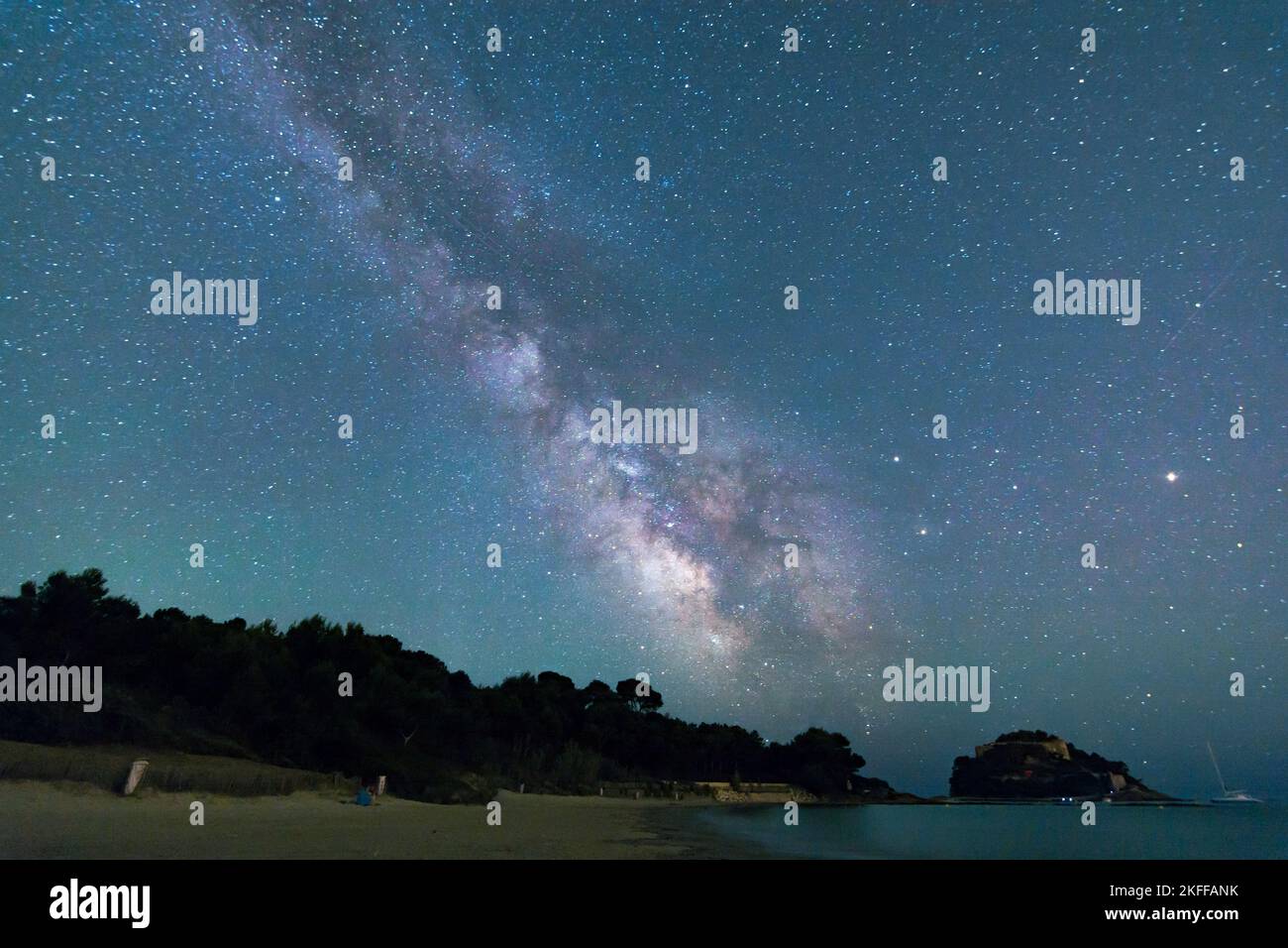 Scenic view of Milky Way seen from beach in Bormes les Mimosas in south ...