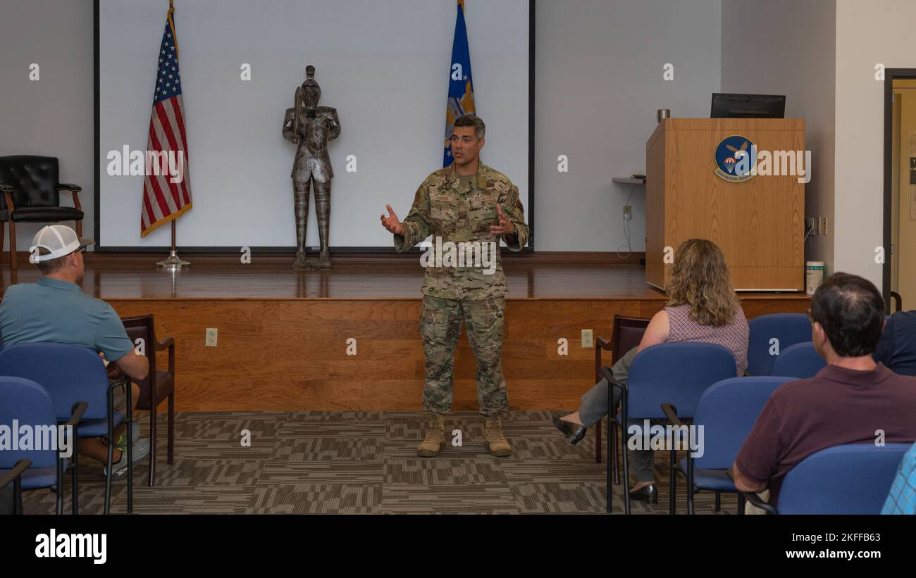 U.S. Air Force Col. Jose Cabrera, 563rd Rescue Group commander, gives ...
