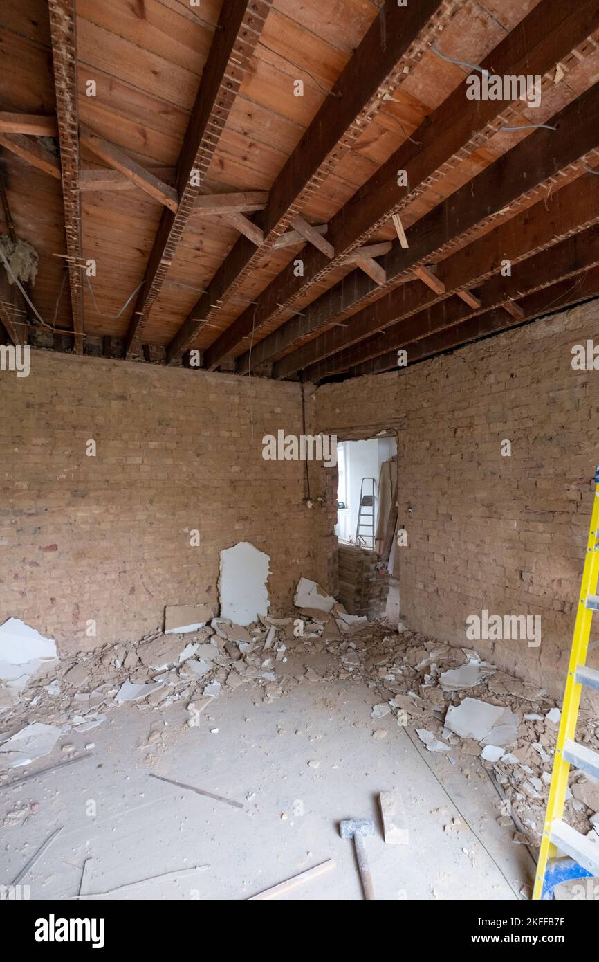 Building work underway in a suburban Edwardian house in Pinner ...