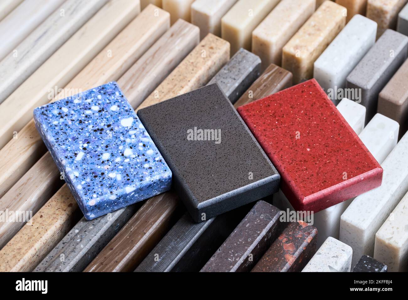 Porcelain three stoneware artificial stone square samples laid on ...