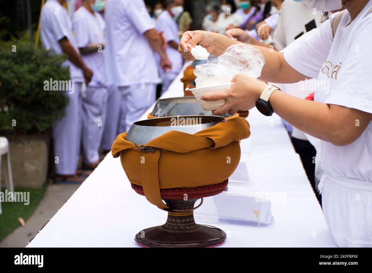 Thai people and practitioner observe religious or practice dharma join ...