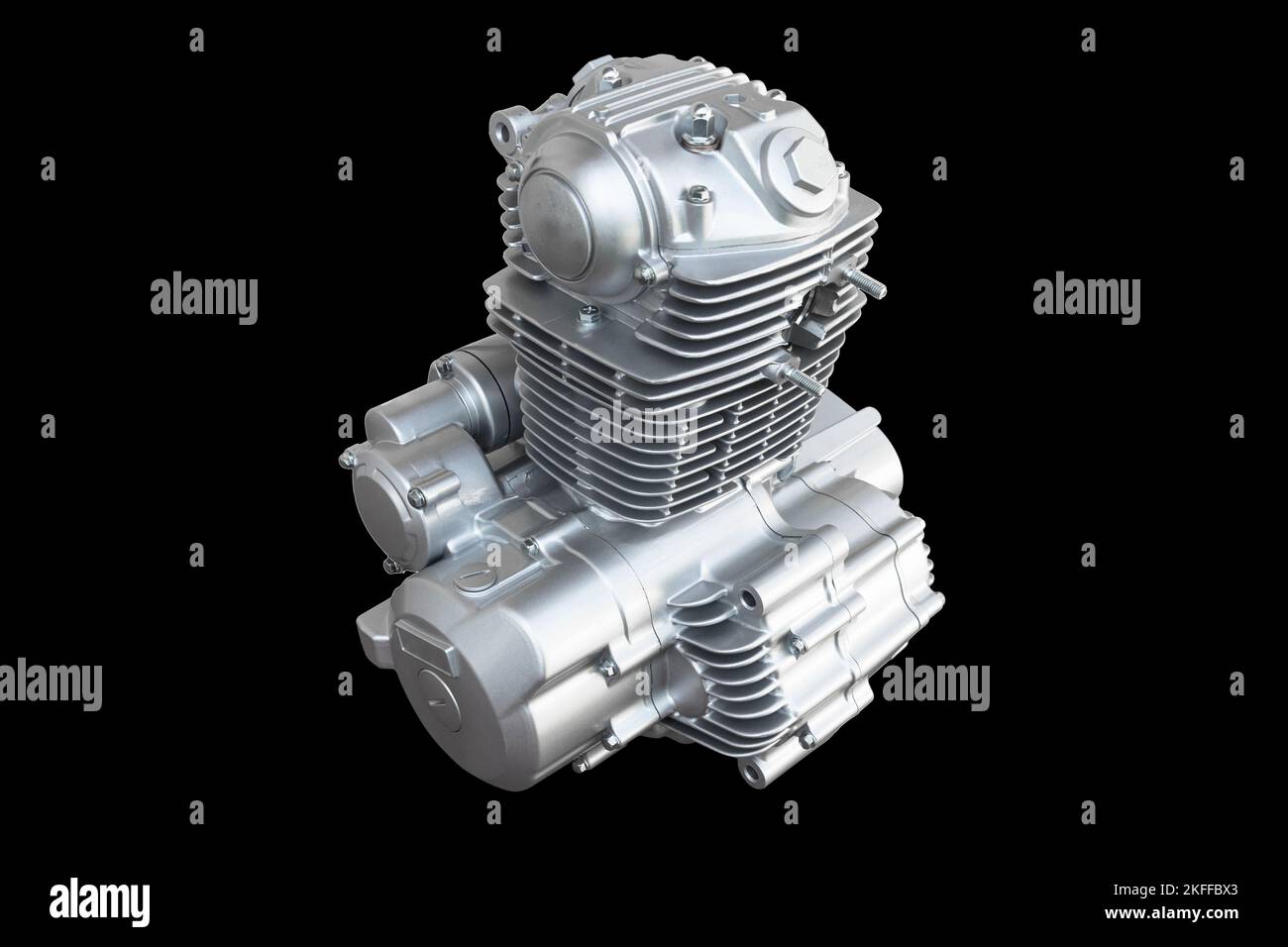Motorcycle engine isolated on black background. Air cooled internal ...