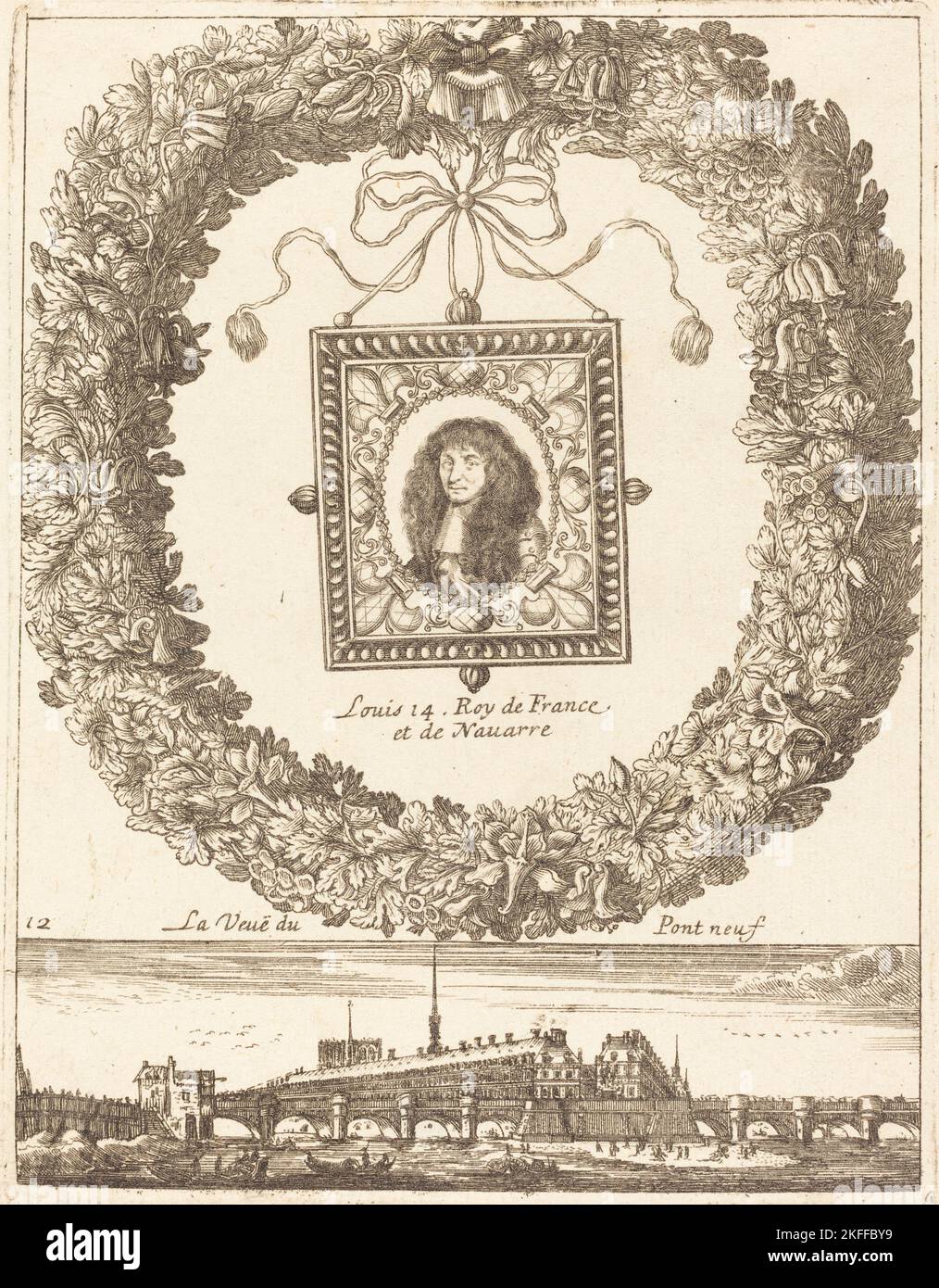 La veue du Pont Neuf; Louis XIV Roy de Franceet de Navarre, probably ...
