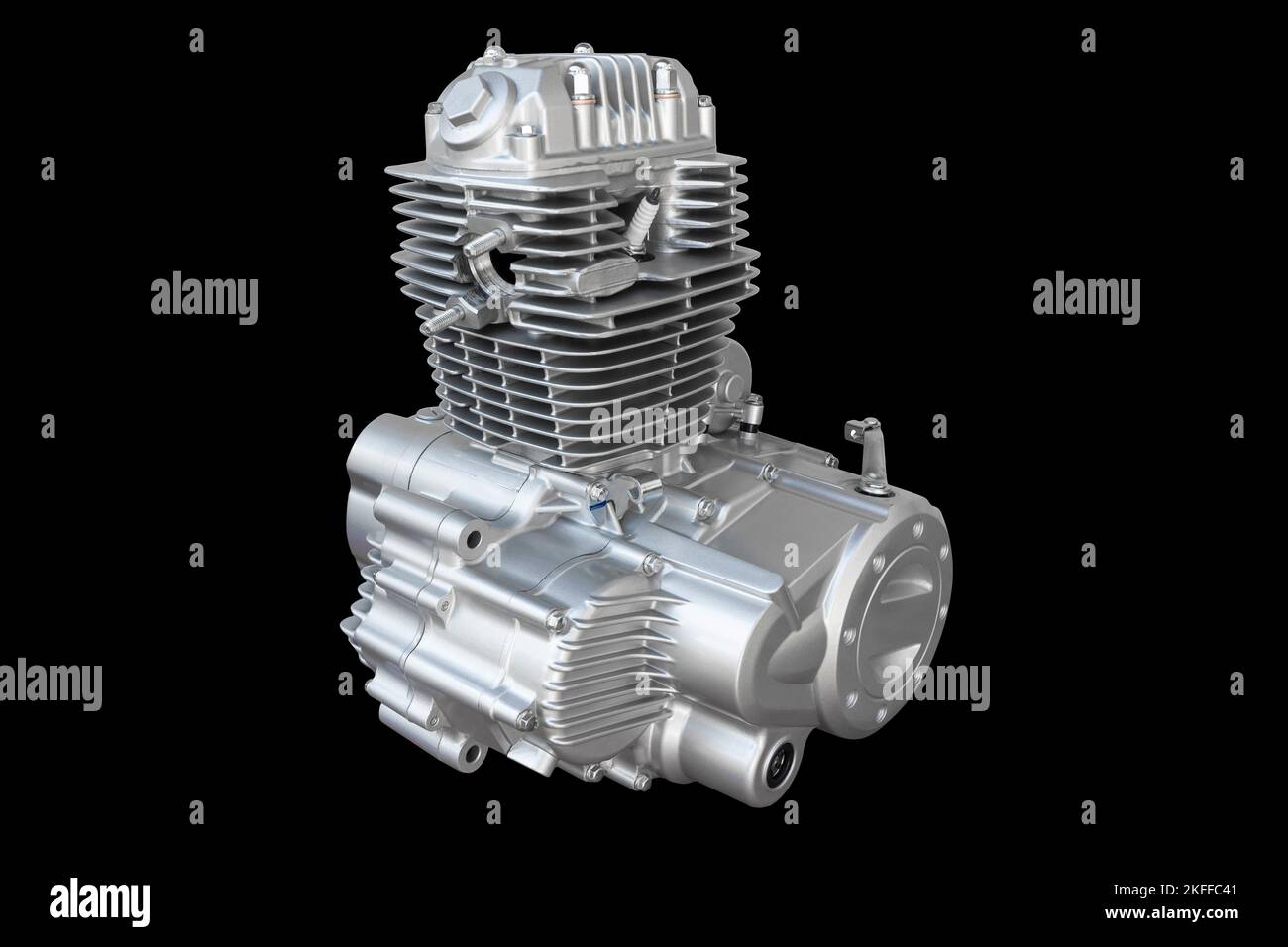 Motorcycle engine isolated on black background. Air cooled internal ...