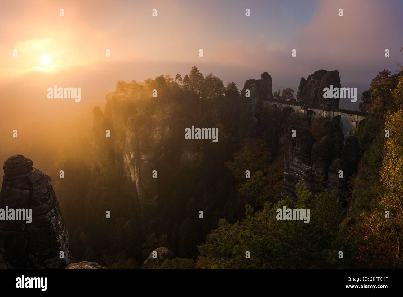 A scenic view of the cliffs of Saxon Switzerland Mountains, Germany ...