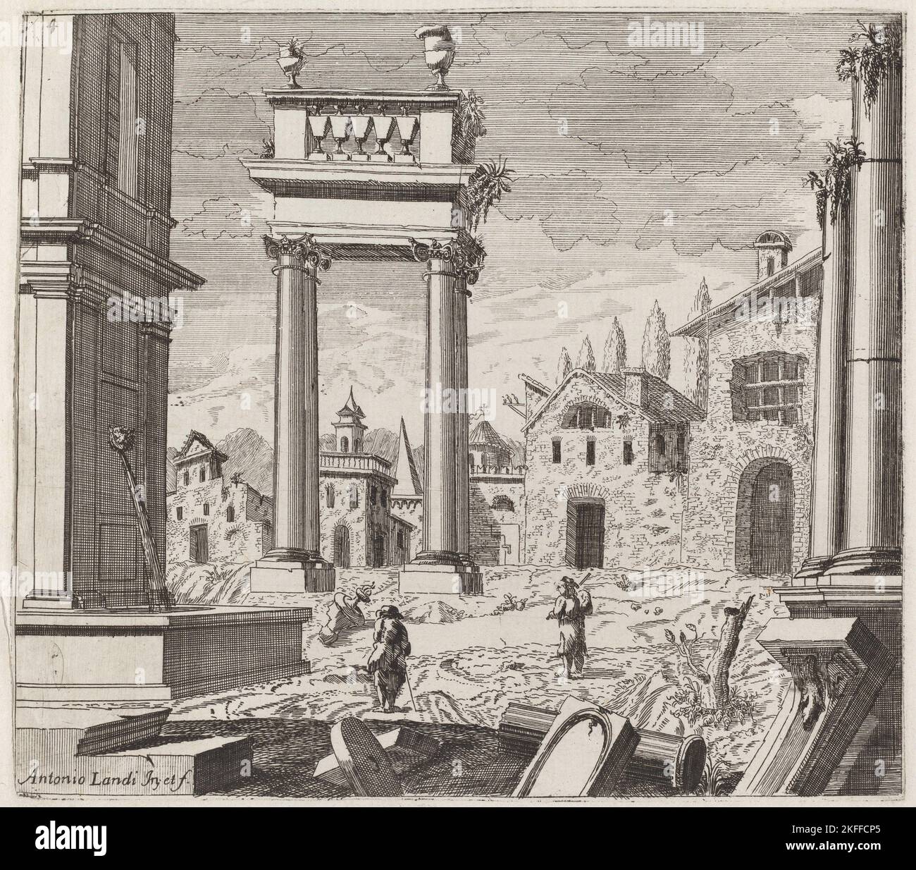 Architectural Fantasy with Classical Ruins and Vernacular Buildings ...
