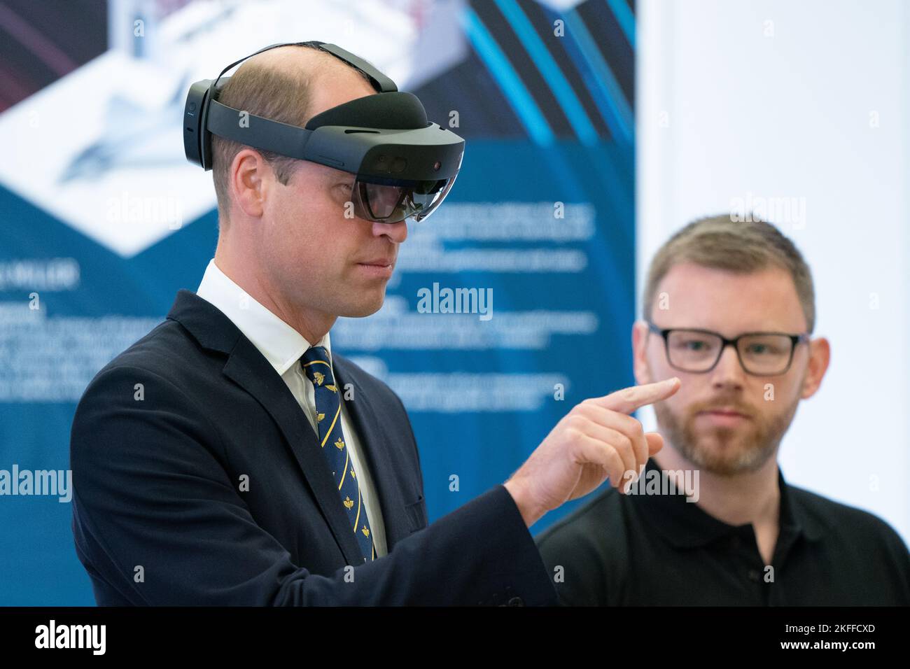 The Prince of Wales wearing a virtual reality headset in the BAE ...
