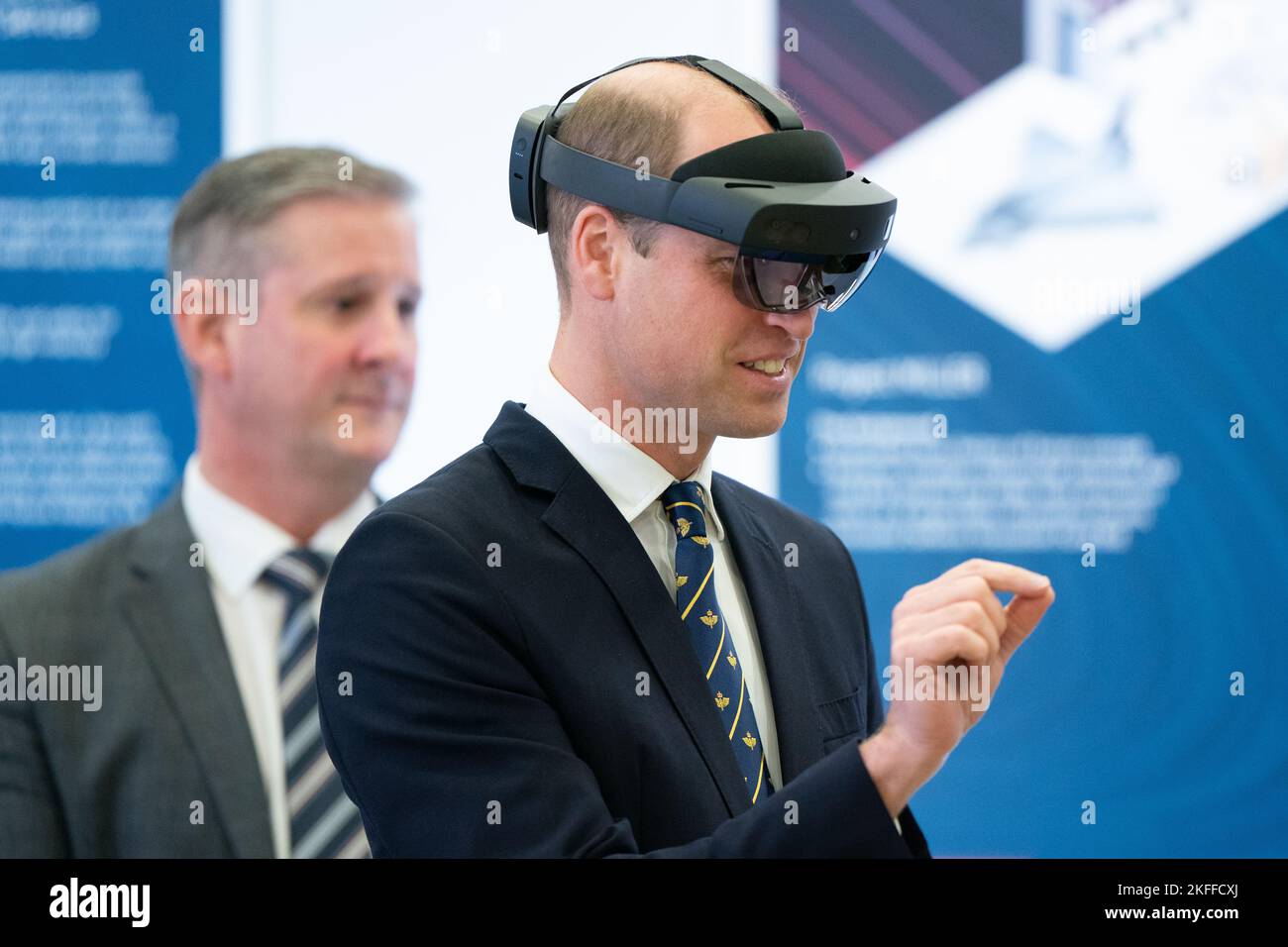 The Prince of Wales wearing a virtual reality headset in the BAE ...