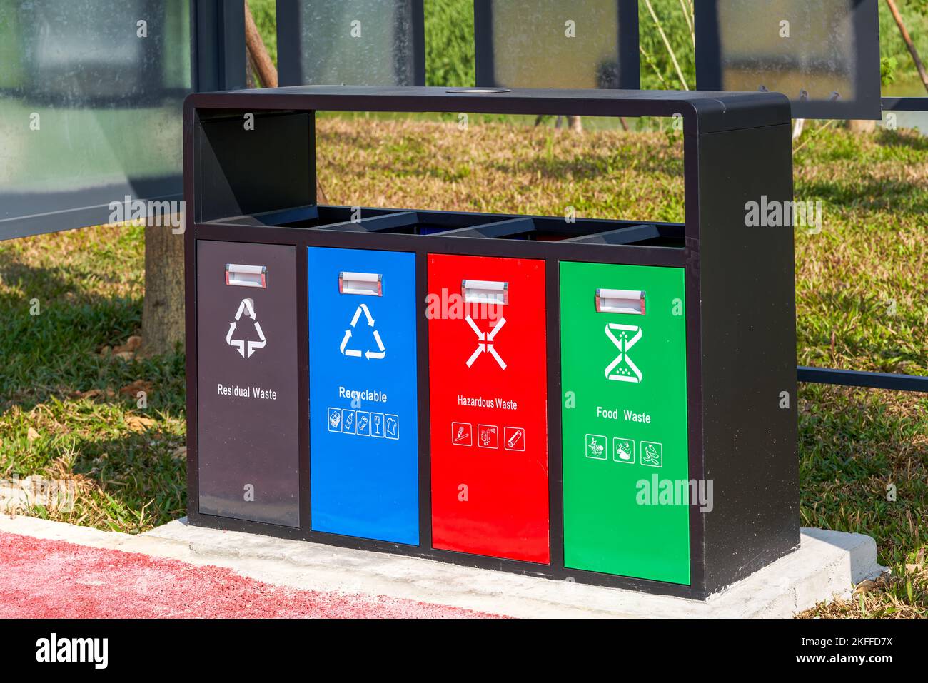 Outdoor garbage sorting trash can close-up Stock Photo - Alamy