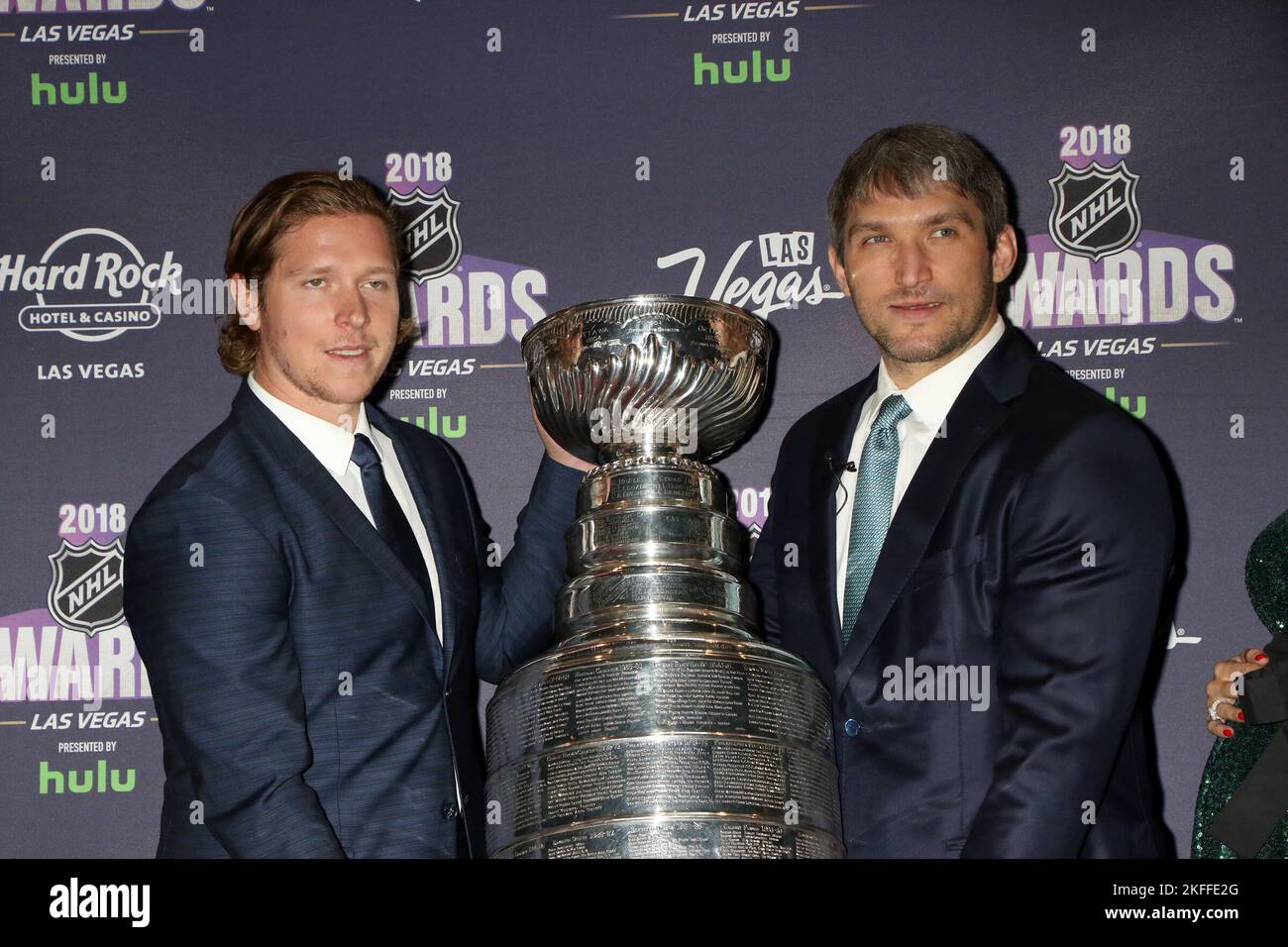 Nicklas Backstrom and AlexOvechkin attending the 2018 NHL Awards at the ...