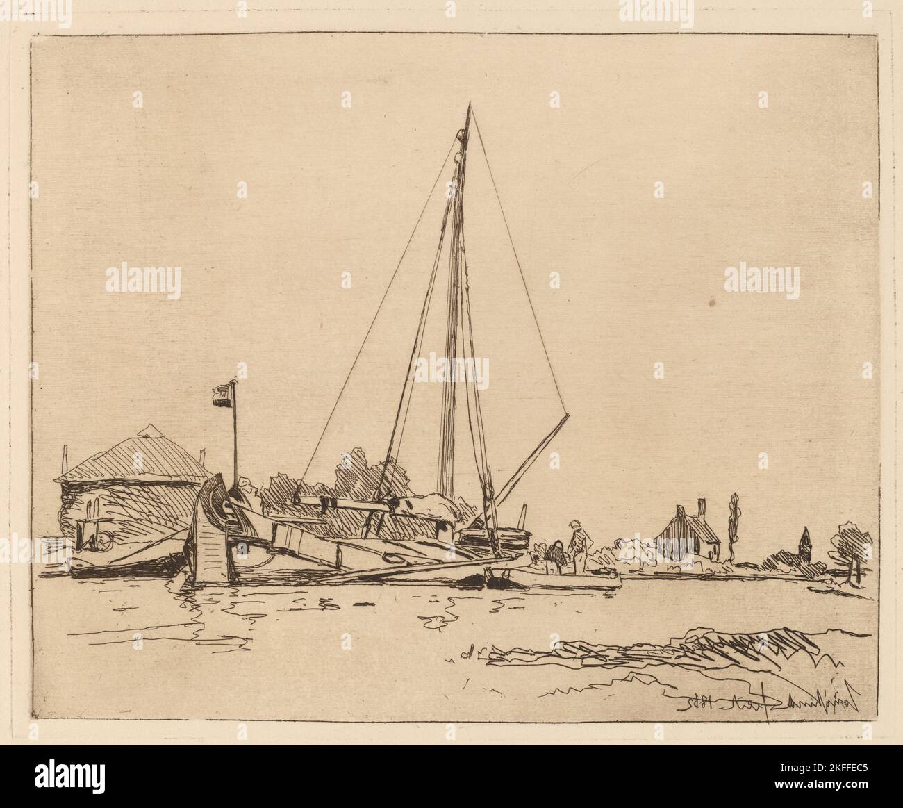 The Moored Boat (La Barque amarree), 1862 Stock Photo - Alamy