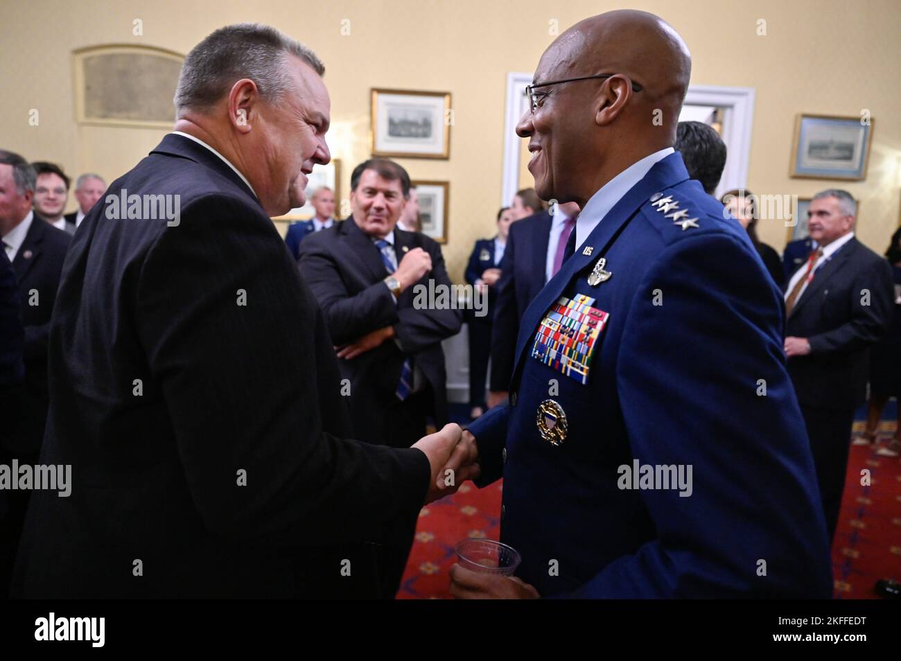 Air Force Chief of Staff Gen. CQ Brown, Jr. speaks with Sen. Jon Tester ...