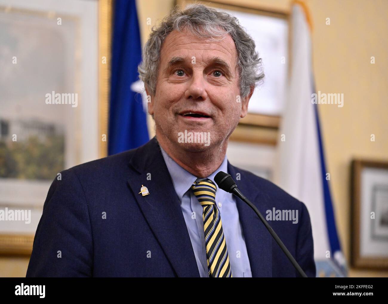 Sen. Sherrod Brown makes remarks during the Air Force’s 75th birthday ...