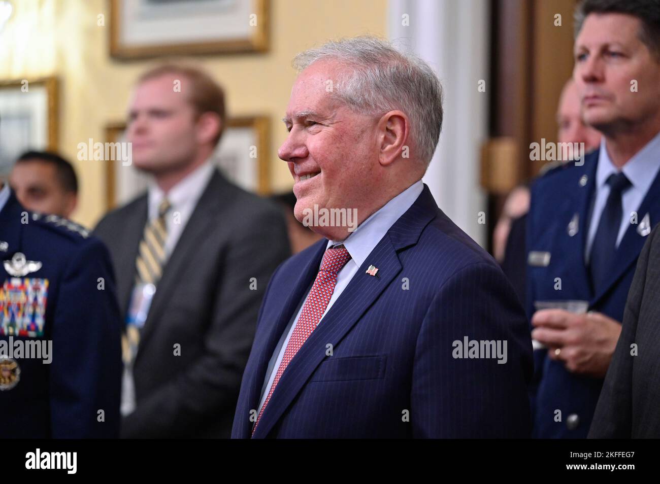 Secretary of the Air Force Frank Kendall listens to remarks during the ...