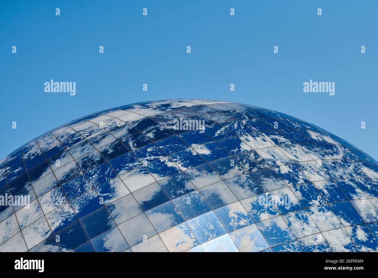 Earth planet modern building with clouds and blue sky, ecological ...