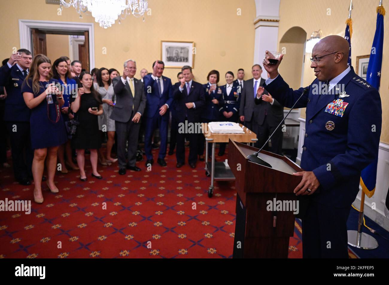 Air Force Chief of Staff Gen. CQ Brown, Jr. makes a toast during the ...